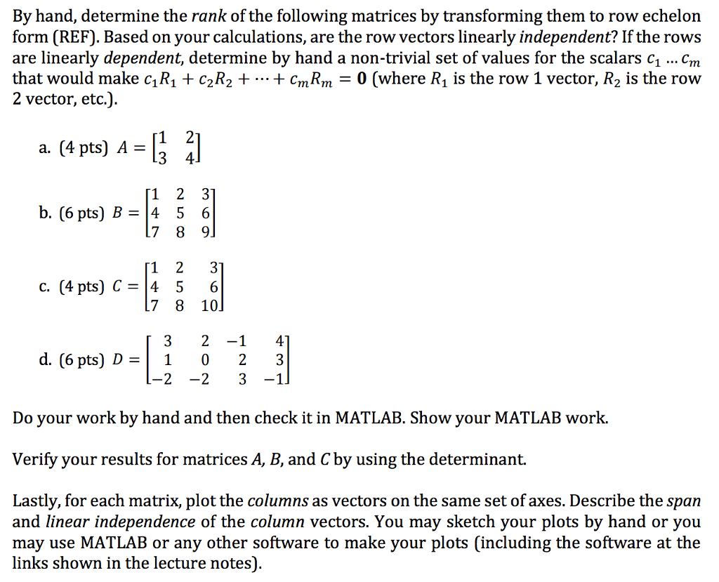 Solved By hand, determine the rank of the following matrices | Chegg.com