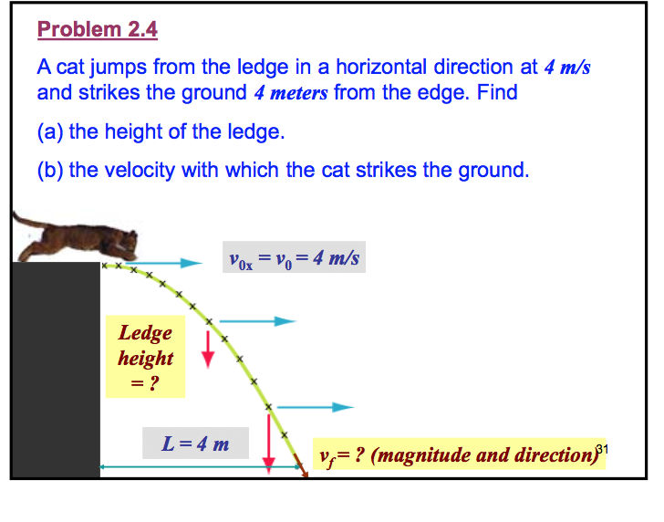 Solved A cat jumps from the ledge in a horizontal direction | Chegg.com