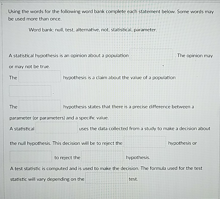 Solved Using the words for the following word bank complete | Chegg.com