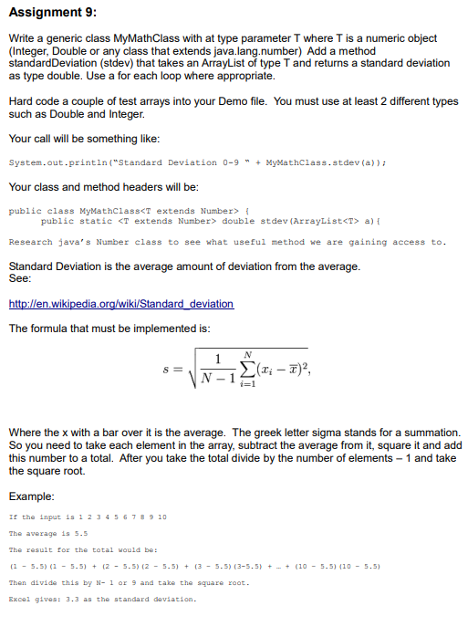 Solved Assignment 9 Write a generic class MyMathClass with | Chegg.com