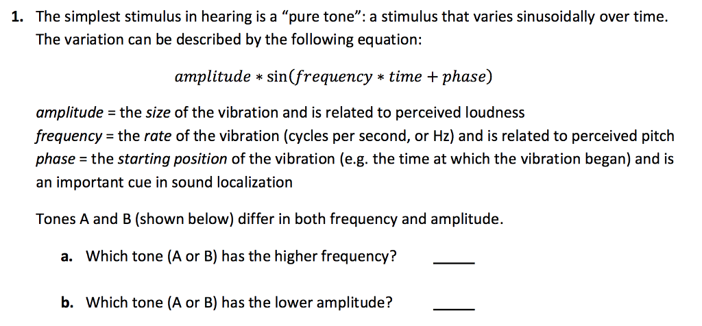 1. The simplest stimulus in hearing is a "pure tone": | Chegg.com