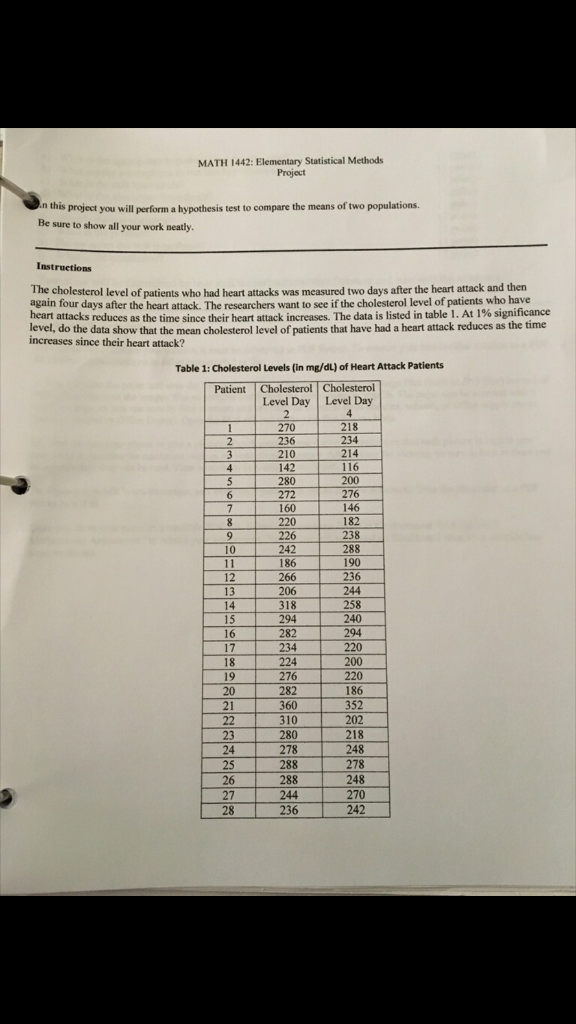 Solved MATH 1442: Elementary Statistical Methods Project n | Chegg.com