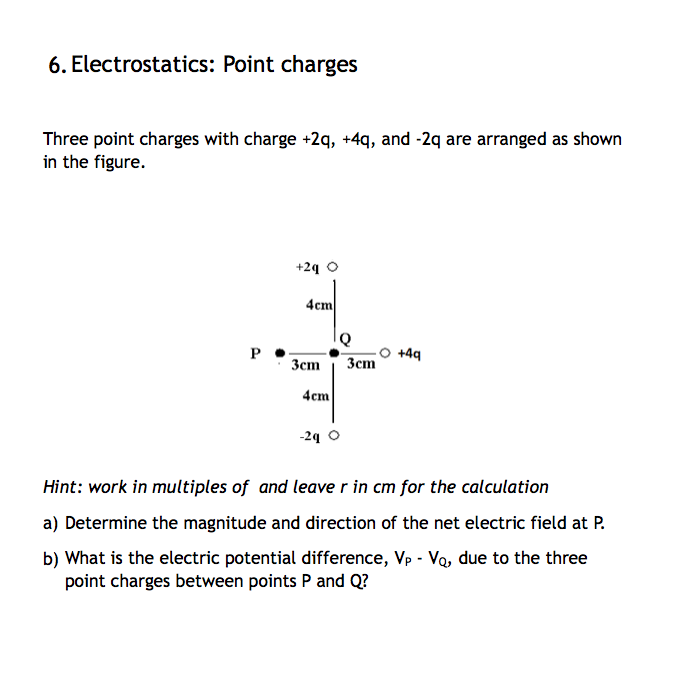 Solved Three point charges with charge +2q, +4q, and -2q are | Chegg.com