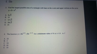 Solved E 1000 3. Find the largest possible area of a | Chegg.com