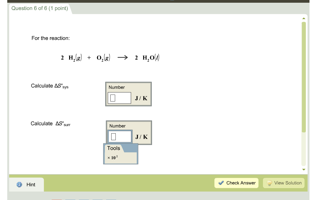 Solved For the reaction 2 H2(g) + O2(g) --> 2 H2O(l) | Chegg.com