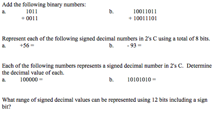 Solved Add the following binary numbers: Represent each of | Chegg.com