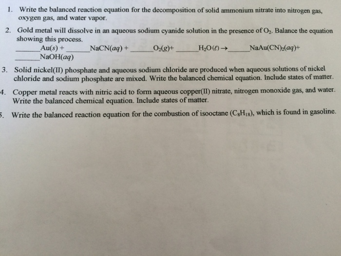 Solved Write the balanced reaction equation for the | Chegg.com