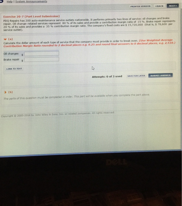 Solved Exercise 20-7 (Part level Submission) PDQ Repairs has | Chegg.com
