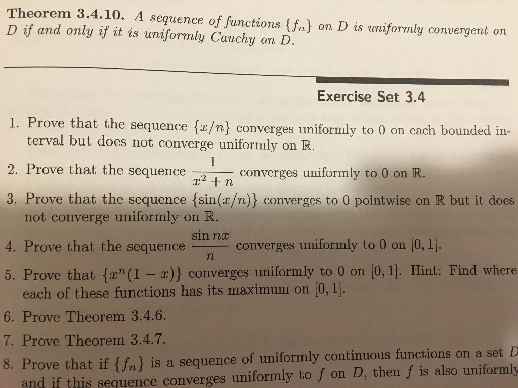 Solved A sequence of functions {f_n} on D is uniformly | Chegg.com