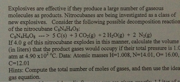 Solved If 4 grams of nitrocubane exploded in this manner | Chegg.com