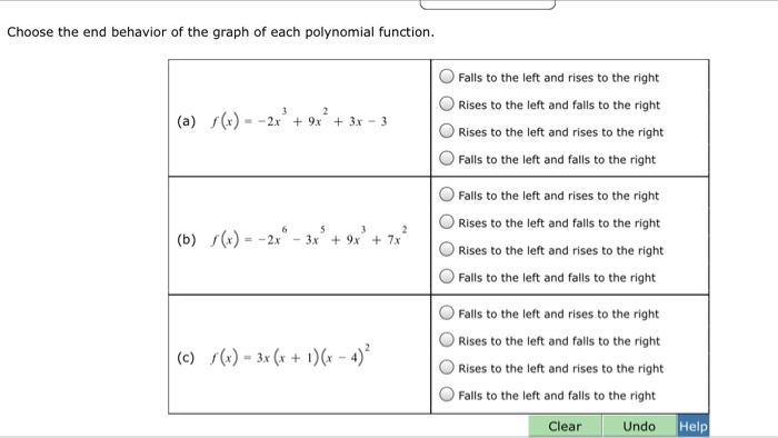 Solved Choose the end behavior of the graph of each | Chegg.com