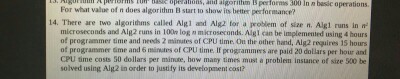 Solved There are two algorithms called Alg1 and Alg2 for a | Chegg.com