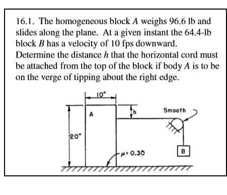 Solved 16.1. The homogeneous block A weighs 96.6 lb and | Chegg.com