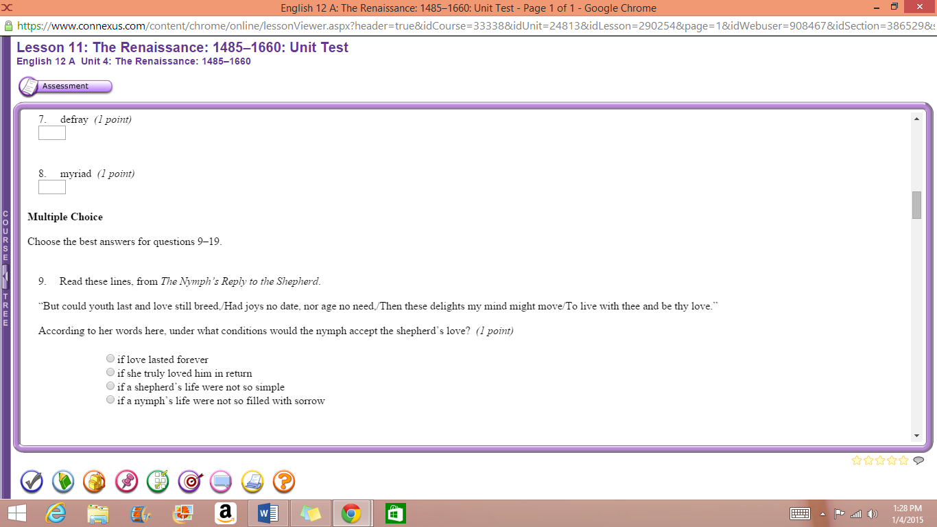 Solved English 12 A: The Renaissance: 1485-1660: Unit Test - | Chegg.com