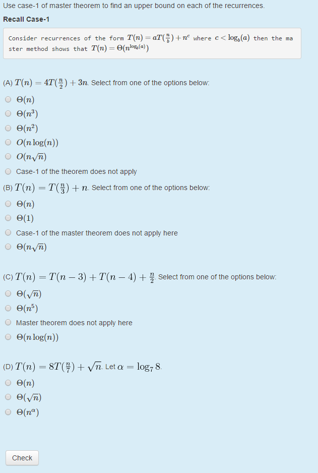 Solved Use case-1 of master theorem to find an upper bound | Chegg.com