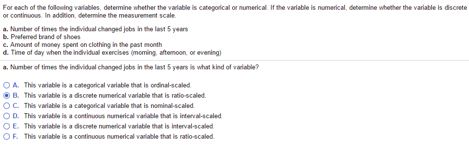 Solved For each of the following variables, determine | Chegg.com