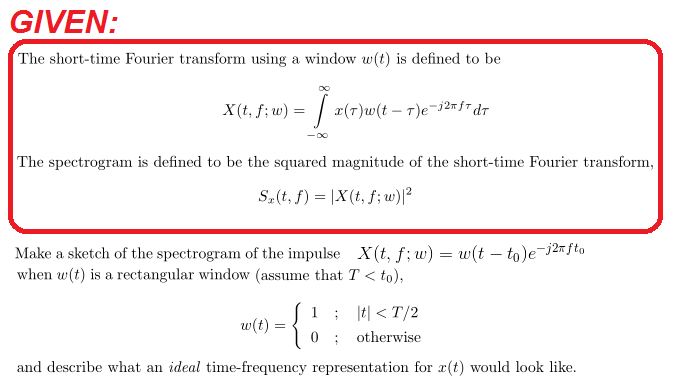Signals and Systems: sketch a spectrogram of the | Chegg.com