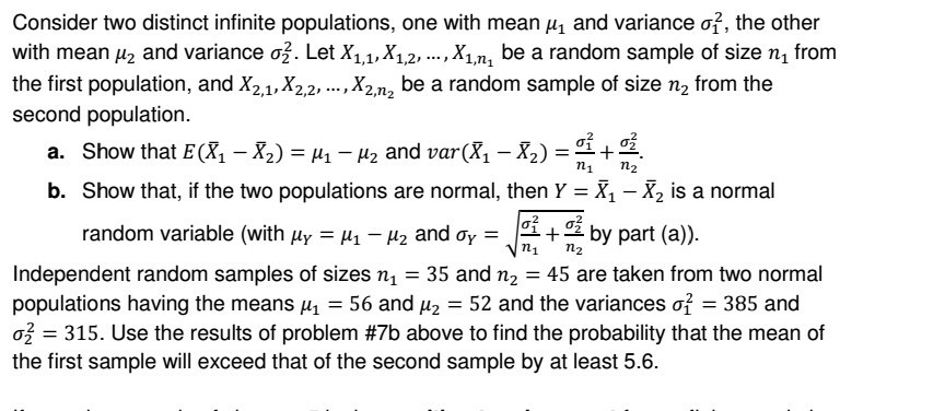 Solved Consider two distinct infinite populations, one with | Chegg.com