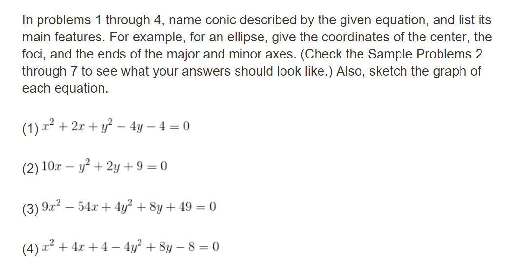Solved In Problems 1 Through 4 Name Conic Described By The