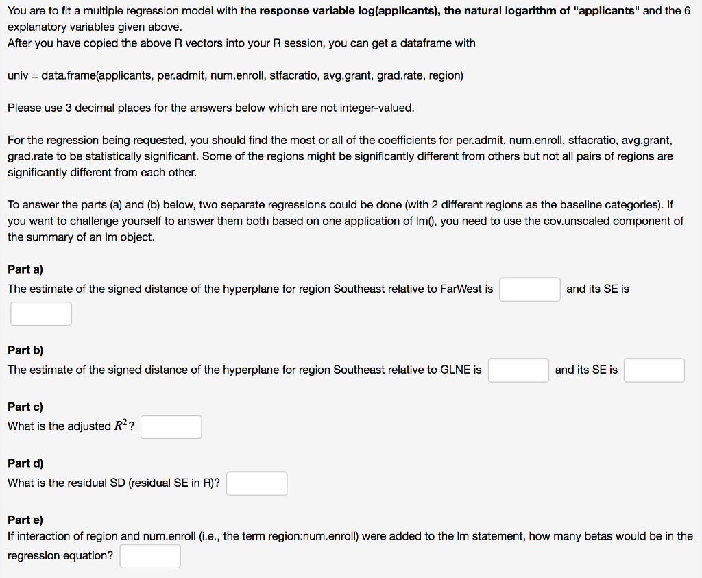 Solved This is a problem on interpretation of regression | Chegg.com