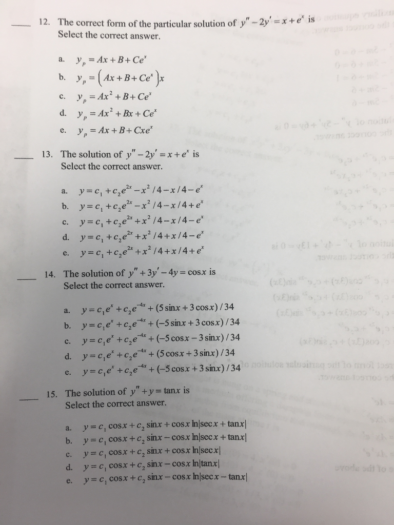 Solved The correct form of the particular solution of y² - | Chegg.com