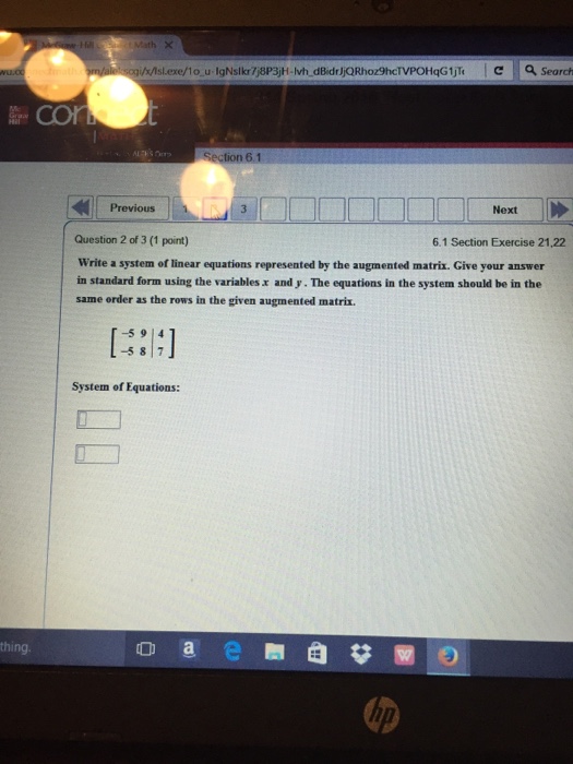 Solved Write a system of linear equations represented by the | Chegg.com