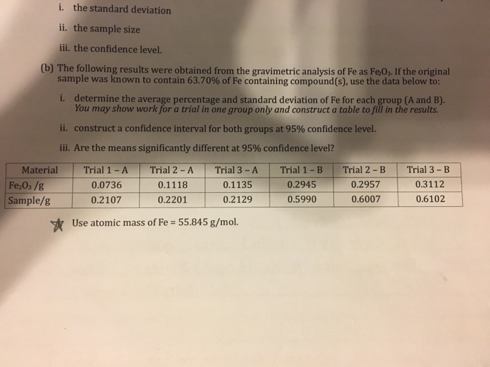 Solved The standard deviation ii. the sample size iii. the | Chegg.com