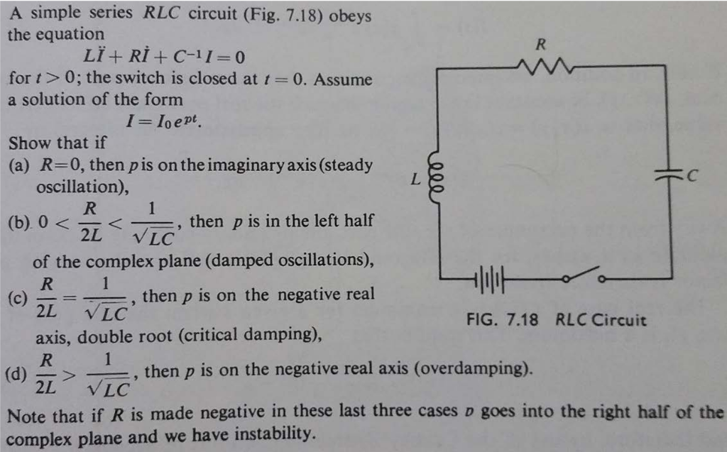 Solved 000 A simple series RLC circuit (Fig. 7.18) obeys the | Chegg.com