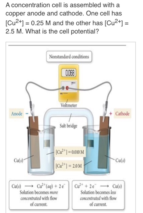 Solved A concentration cell is assembled with a copper anode | Chegg.com