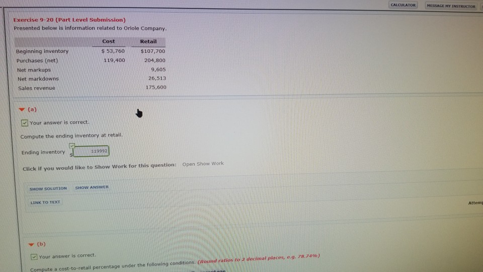 Solved CALCULATOR MESSAGE MY INSTRUCTOR Exercise 9-20 (Part | Chegg.com