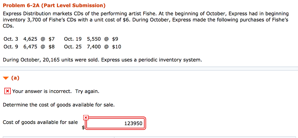 Solved Problem 6-2A (Part Level Submission) Express | Chegg.com