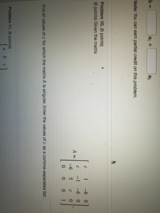 Solved Problem 10. (6 points) (6 points) Given the matrix | Chegg.com
