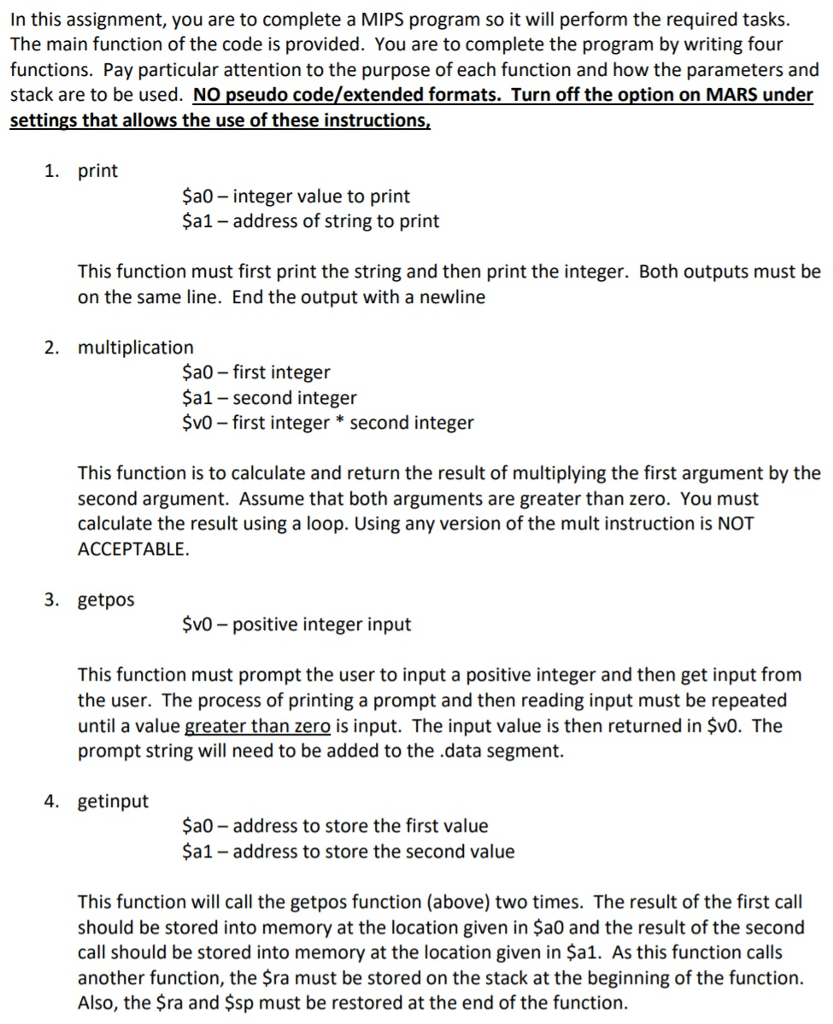 Solved In this assignment, you are to complete a MIPS | Chegg.com
