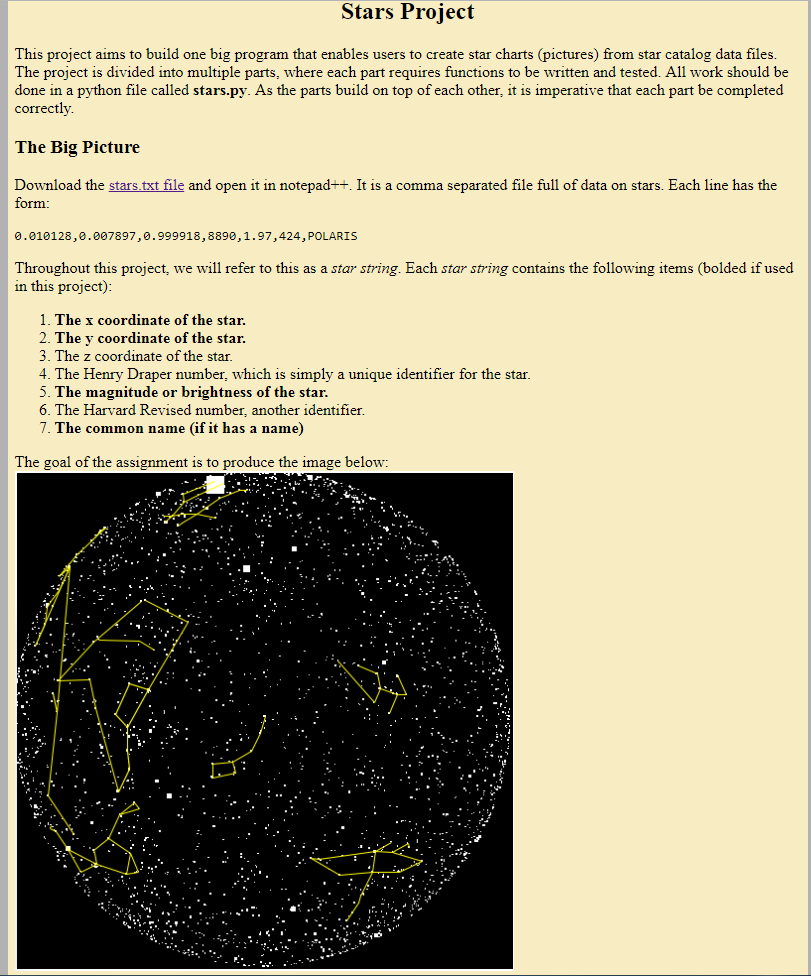 Solved Stars Project This project aims to build one big | Chegg.com
