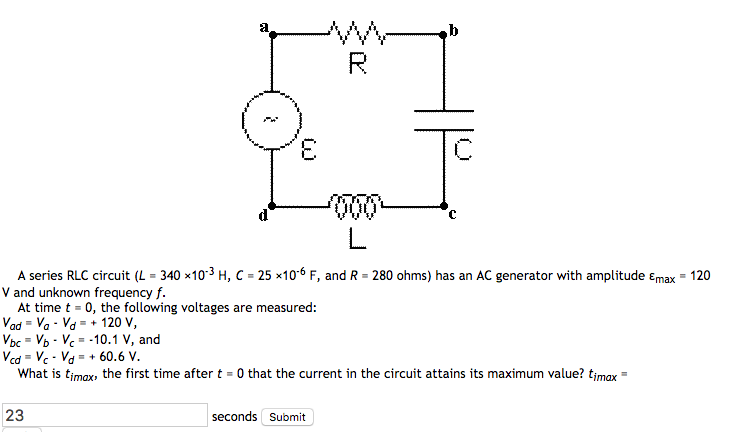 Solved A series RLC circuit (L = 340 x10^-3 H, C = 25 x | Chegg.com