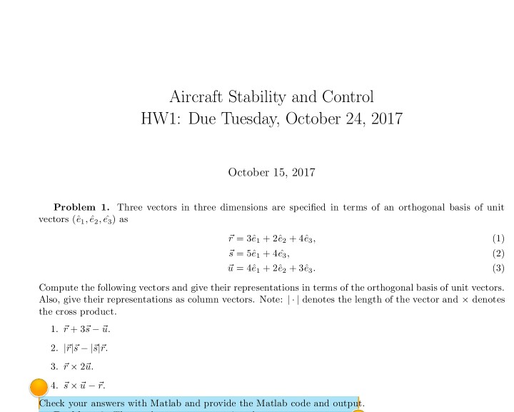 Solved Aircraft Stability and Control HW1: Due Tuesday, | Chegg.com