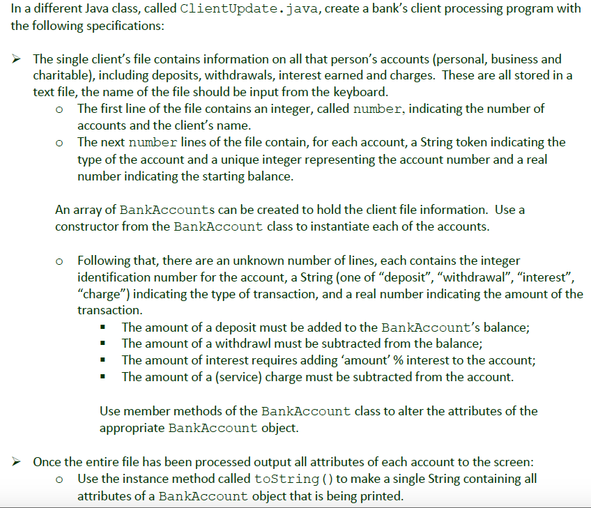 Solved In a different Java class, called ClientUpdate.java, | Chegg.com