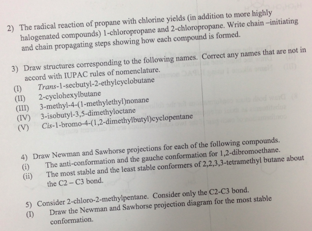 Solved 2) The radical reaction of propane with chlorine | Chegg.com