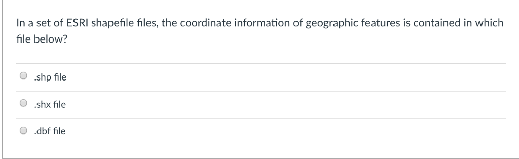Solved In a set of ESRI shapefile files, the coordinate | Chegg.com