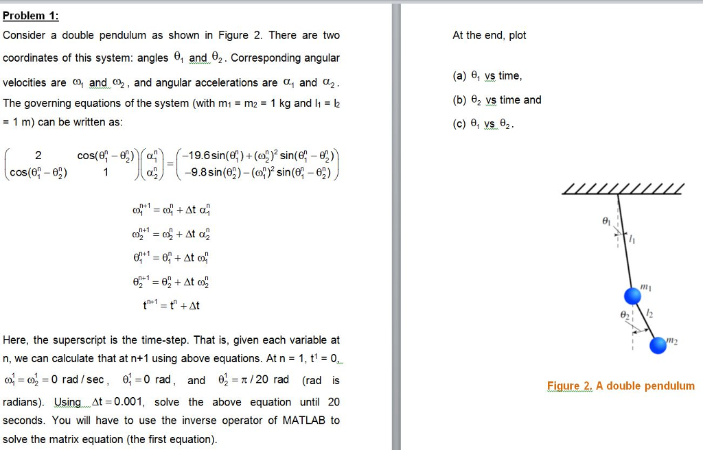 Solved Consider a double pendulum as shown in Figure 2. | Chegg.com