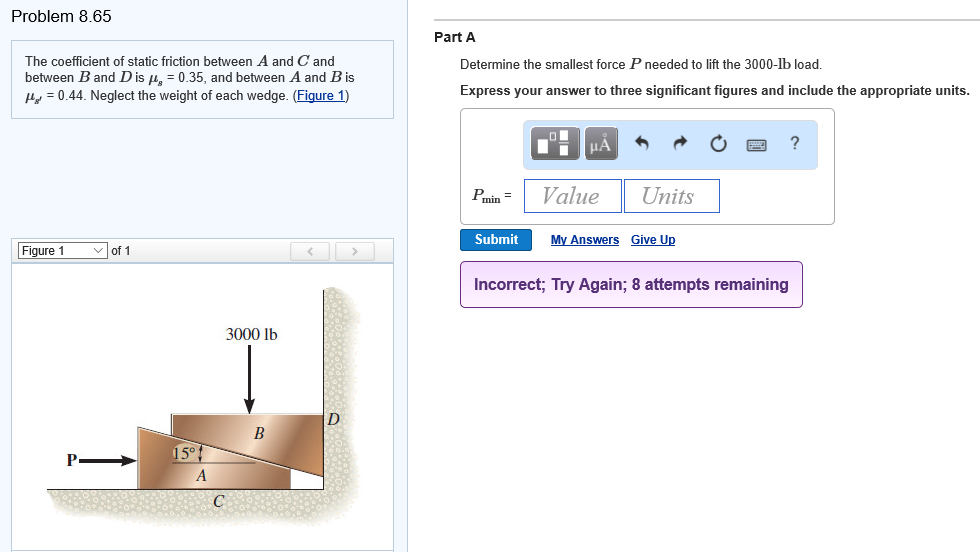 Solved Problem 8.65 Part A The coefficient of static | Chegg.com