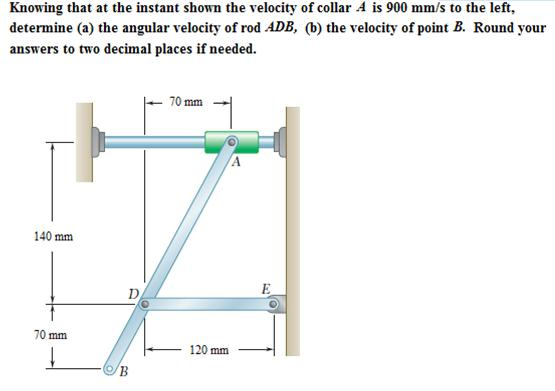 Solved Knowing that at the instant shown the velocity of | Chegg.com