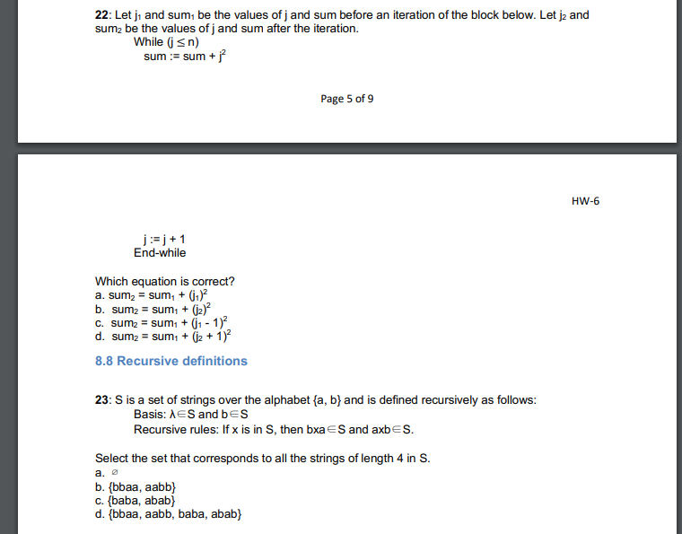 Solved 22: Let ji and sum? be the values of j and sum before | Chegg.com