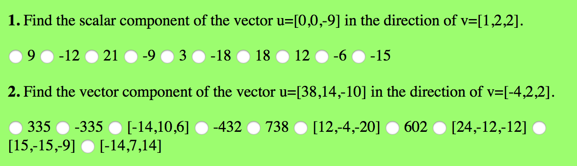 Solved Find the scalar component of the vector u=[0, 0, -9] | Chegg.com