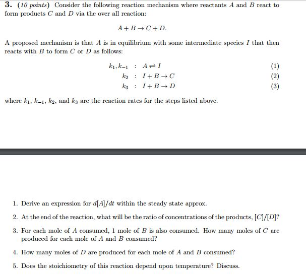 Consider the following reaction mechanism where | Chegg.com