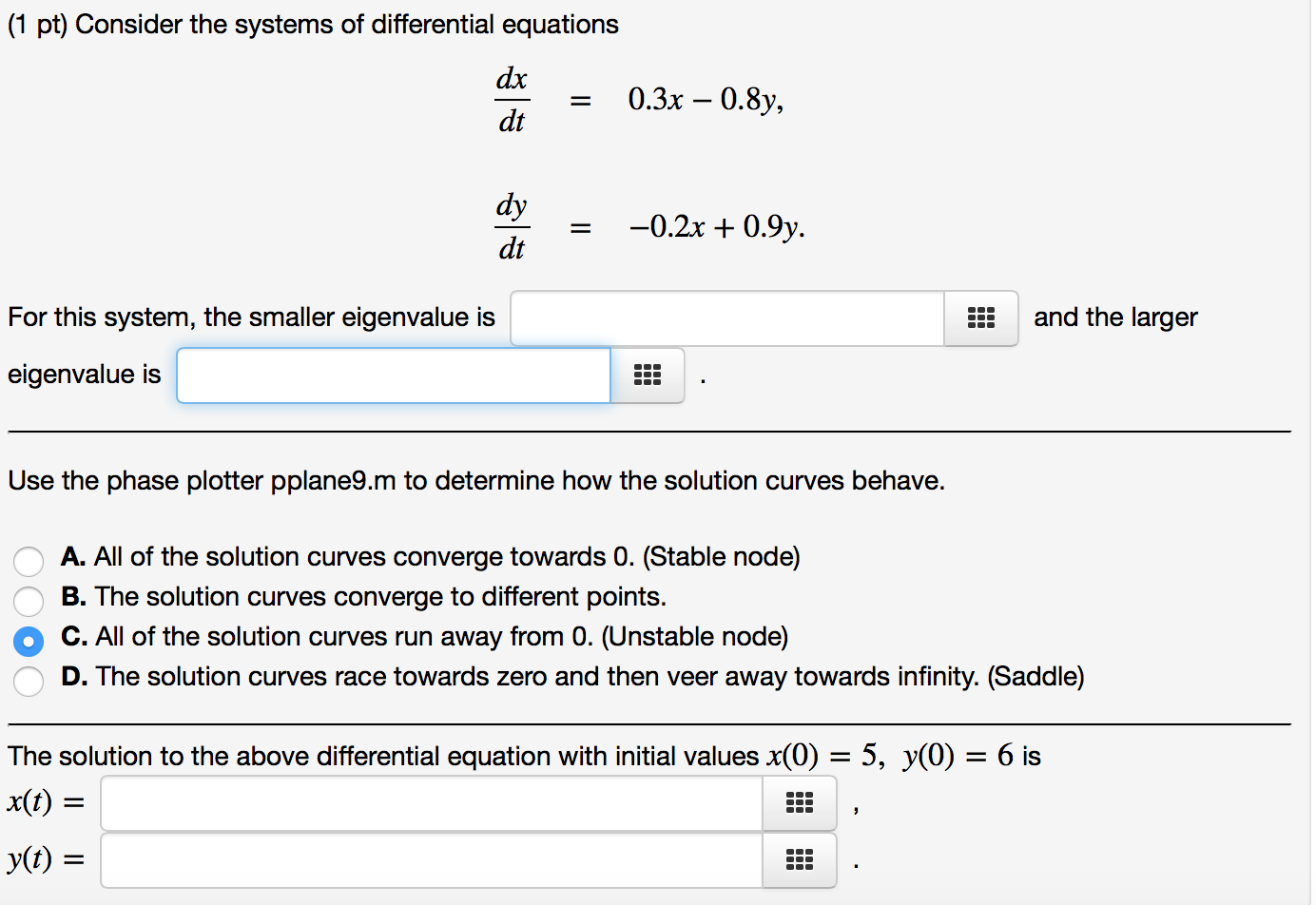 Solved (1 pt) Consider the systems of differential equations | Chegg.com