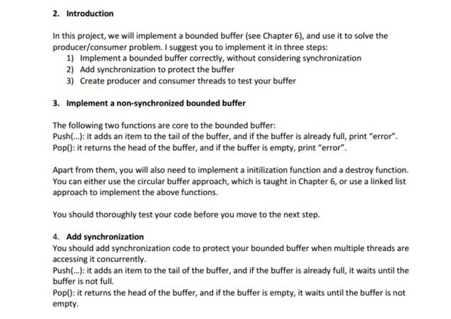 In this project, we will implement a bounded buffer | Chegg.com