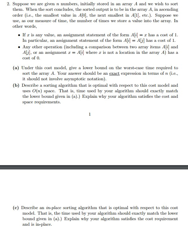 Solved 2. Suppose we are given n numbers, initially stored | Chegg.com
