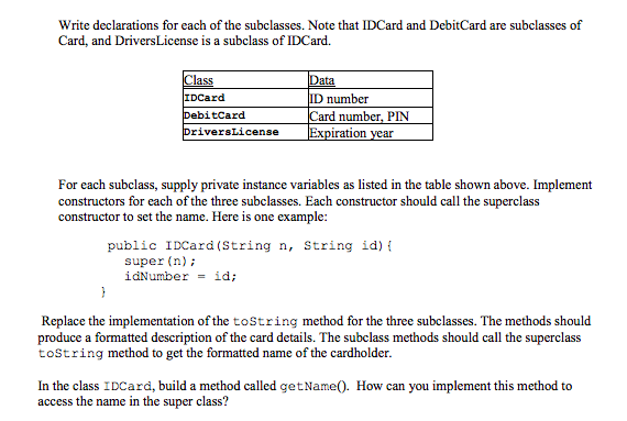 Solved Inheritance Lab 1. Consider using the following card | Chegg.com