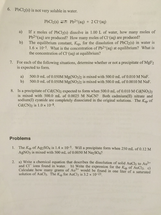 Solved PbCl_2(s) is not very soluble in water. PbCl_2(s) | Chegg.com